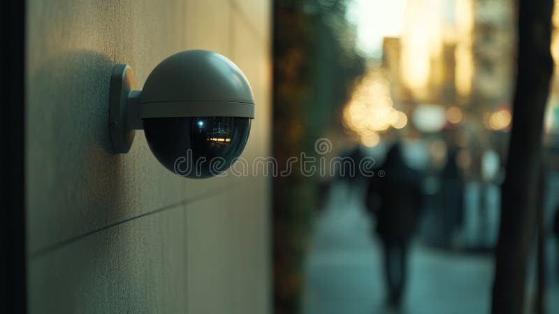 A Modern Surveillance Camera Mounted on a Smooth Wall. the Background ...