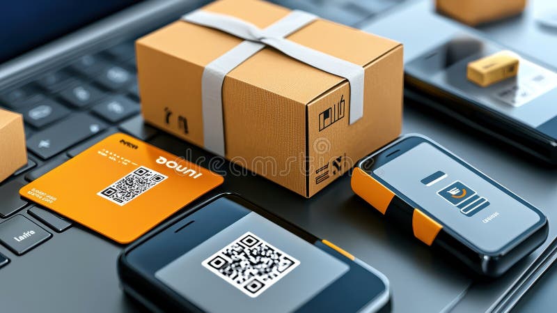 Modern Technology and E-commerce Concept with Devices and Package Stock ...