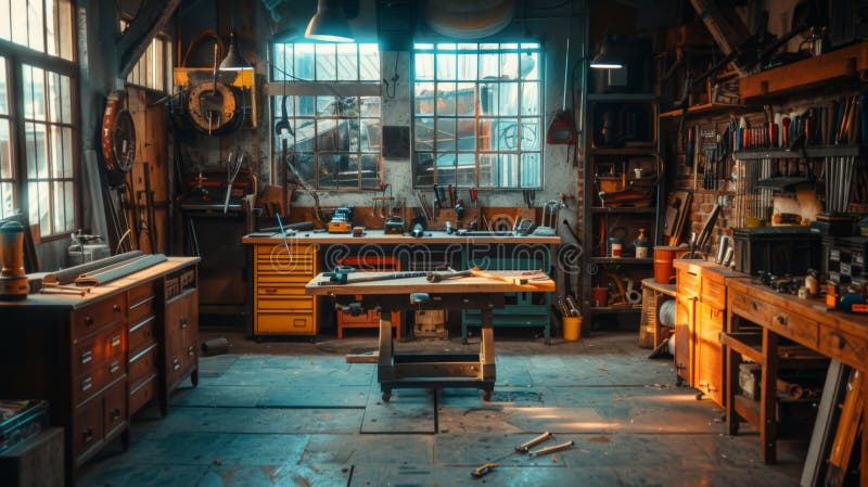 Cozy Workshop Interior with Tools and Workbenches, Generative AI Stock Image - Image of tool ...