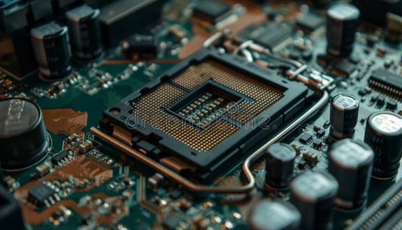 High-angle View of a CPU Socket and Capacitors Stock Image - Image of ...
