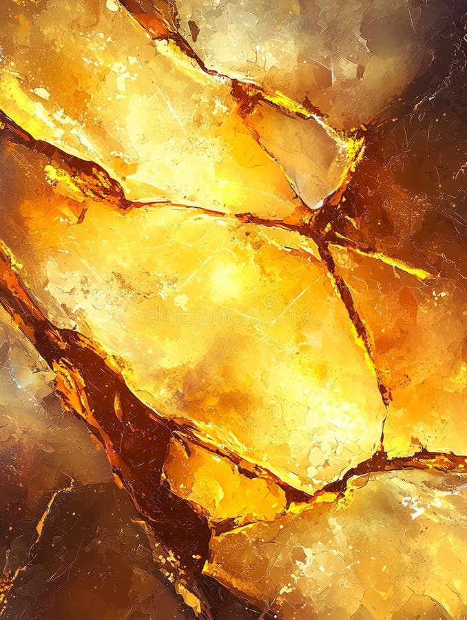 Cracked Amber Surface with Warm Textured Glowing Abstract Design Stock ...