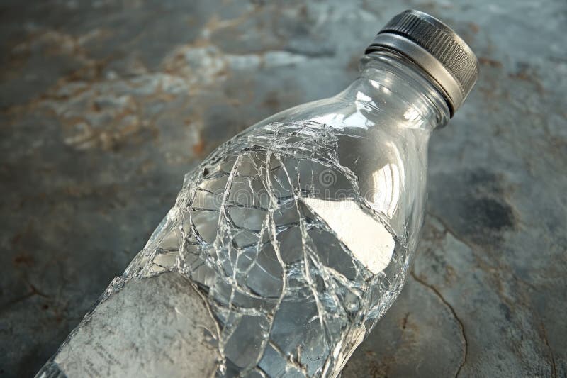 A Cracked Water Bottle Lying on a Table Reflects the Impact of Waste on ...