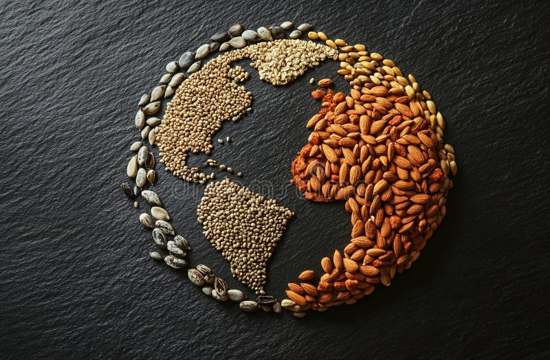 Earth Shape Created with Various Seeds and Nuts Displayed on Dark ...