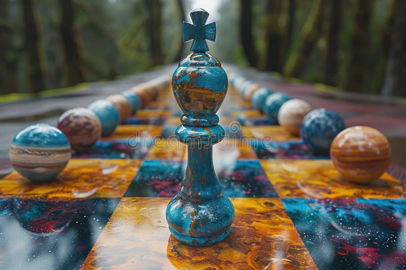 Stunning Teal King Chess Piece on Cosmic Chessboard Stock Illustration ...