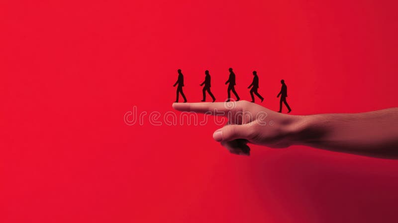 A Hand Balances Tiny Silhouettes of Walking Figures Against a Vibrant ...