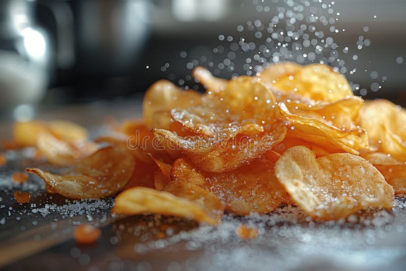 Airborne Snacks: Crispy Potato Chips Take Flight Stock Illustration ...