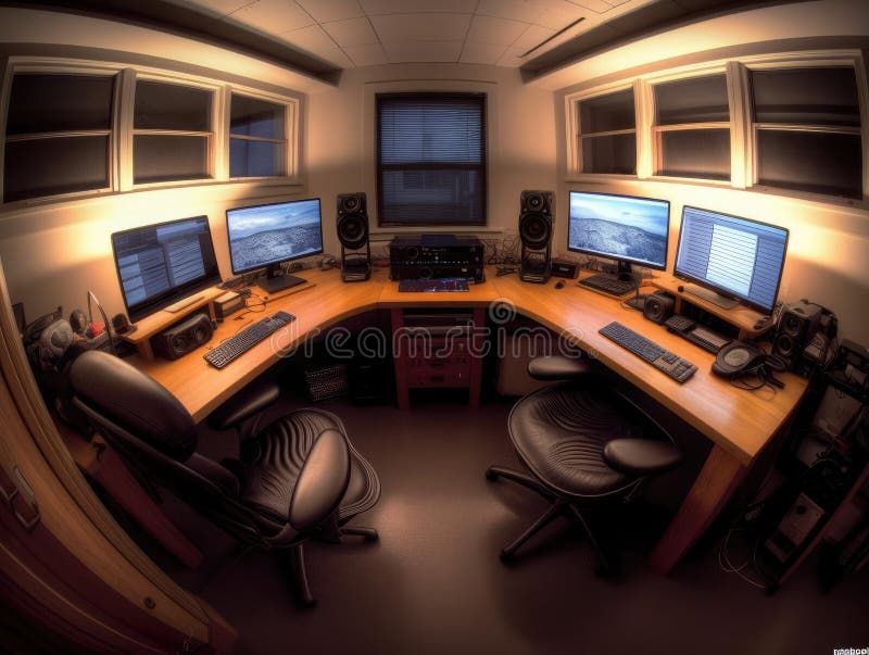 Creative Office Setup with Dual Monitors and Comfortable Chair Stock ...