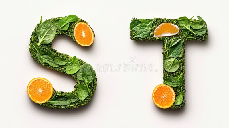 S & T Alphabet Letters Made of Spinach and Tangerine - Fresh Fruit and ...