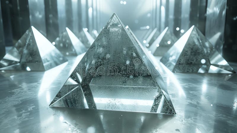 The Image Showcases Crystal Pyramids Surrounded by Light Reflections ...