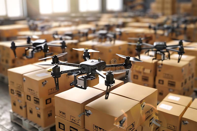 Drone Delivery System in a Modern Warehouse Stock Illustration - Illustration of fulfillment ...