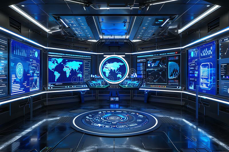 Futuristic Command Center with Advanced Technology Displays Stock Illustration - Illustration of ...