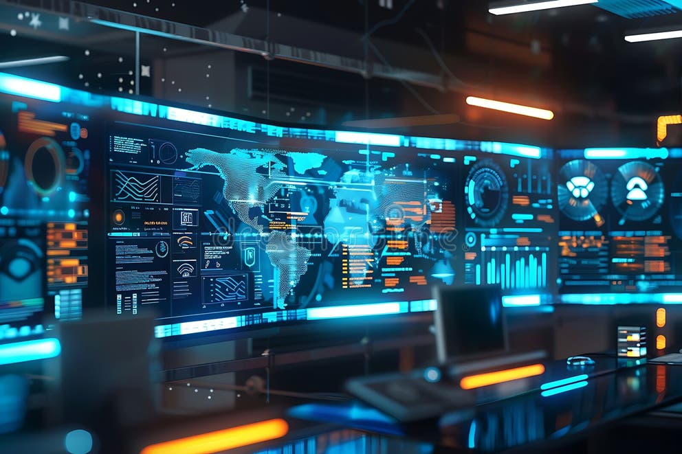 Futuristic Global Network Monitoring System Interface Display Stock Illustration - Illustration ...