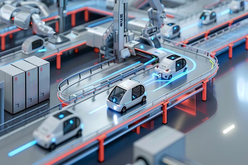 Electric Car Route with High-Tech Infrastructure Stock Illustration ...