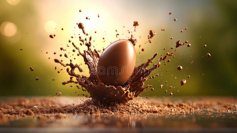 Tasty Dark Chocolate Easter Egg Splash on Background Stock Illustration ...
