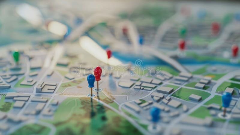 A Vibrant City Map with Colorful Pins Marking Various Locations. this ...