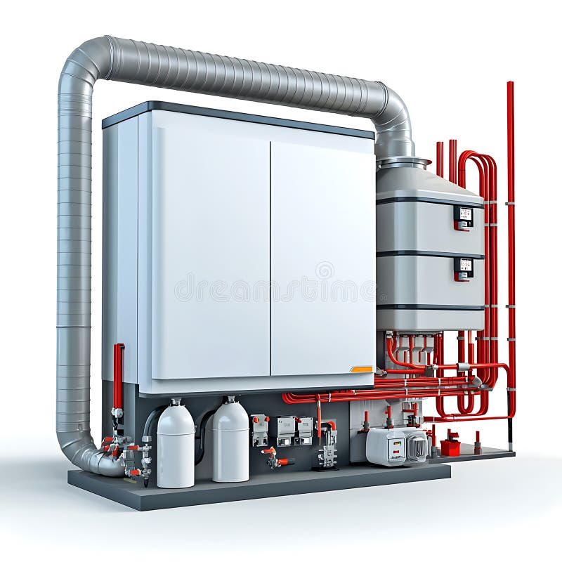 3D Render of a Modern Industrial HVAC System with Pipes and Tanks Stock ...