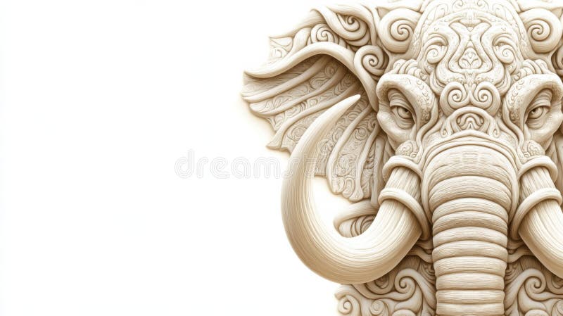 Intricate Elephant Carving with Ornate Details on a White Background ...