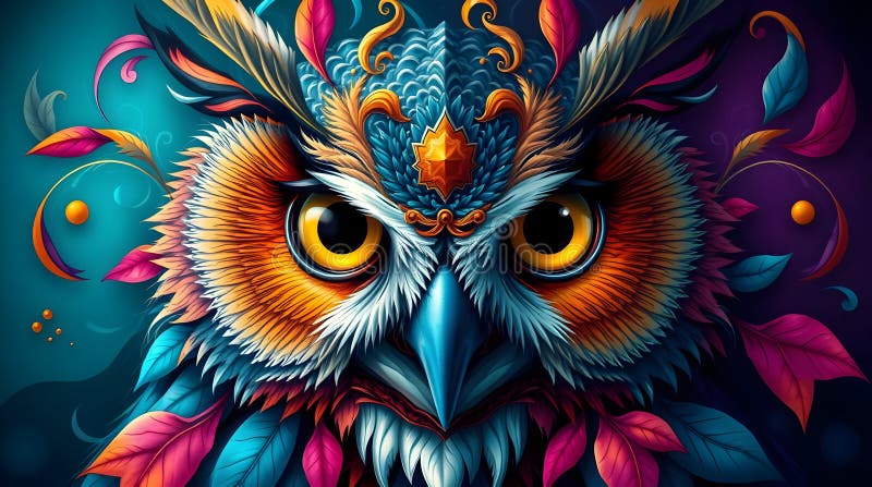 Psychedelic Owl Portrait with Vibrant Floral Accents - Digital Art ...