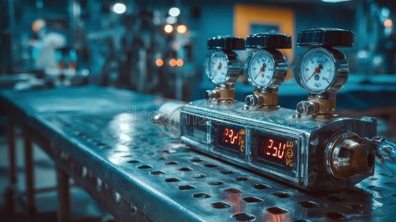 Digital Pressure Gauge System on Industrial Workbench in Factory Stock ...