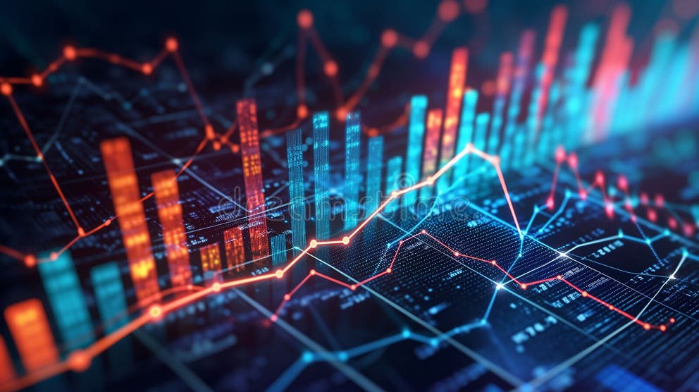 Dynamic Data Visualization with Vibrant Blue and Orange Graphs. Stock ...