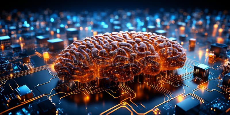 Human Meets Machine: Illuminated Brain Circuitry on Futuristic Blue ...