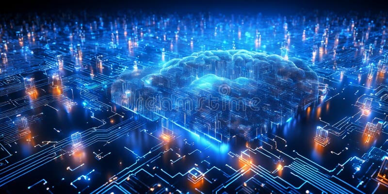 Human Meets Machine: Illuminated Brain Circuitry on Futuristic Blue ...