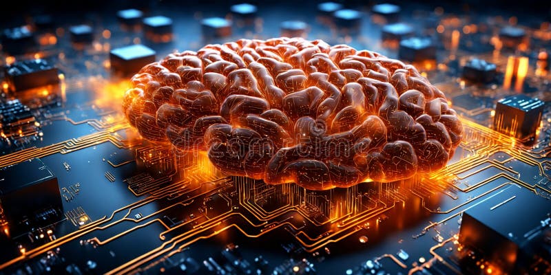 Human Meets Machine: Illuminated Brain Circuitry on Futuristic Blue ...