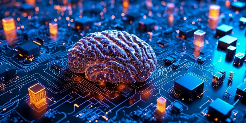 Human Meets Machine: Illuminated Brain Circuitry on Futuristic Blue ...