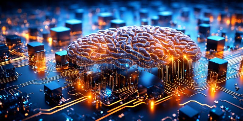 Human Meets Machine: Illuminated Brain Circuitry on Futuristic Blue ...