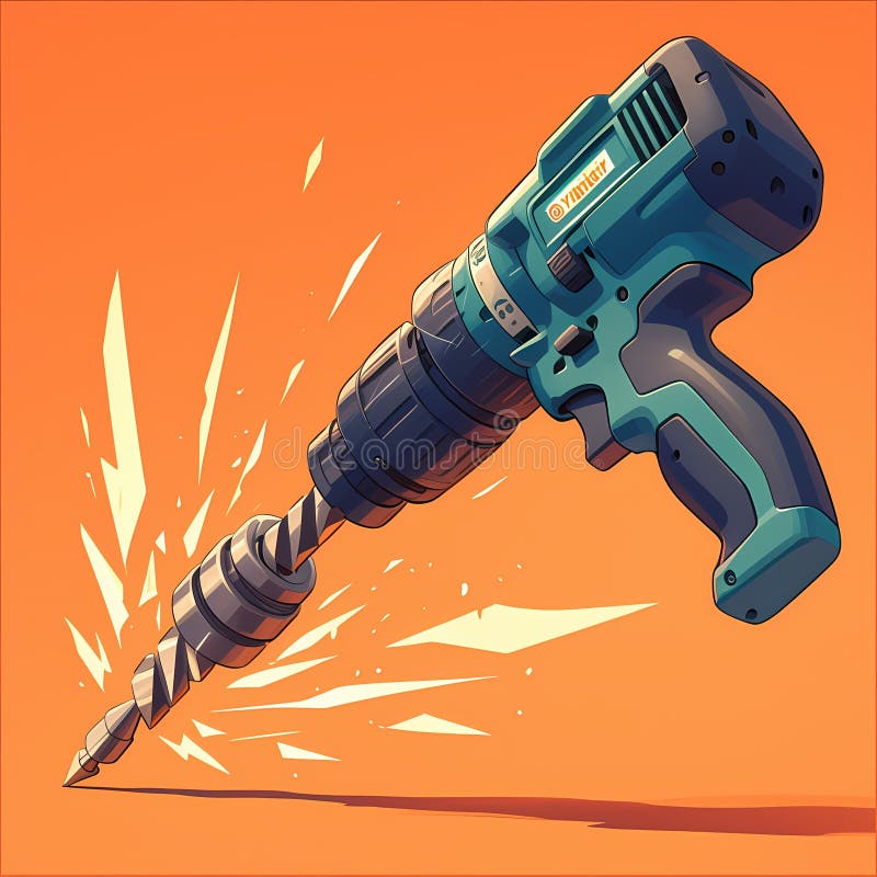 Powerful Drill in Action stock illustration. Illustration of brick ...