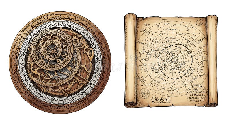 Mystical Old World Map and Astrological Chart Design Concept Stock ...