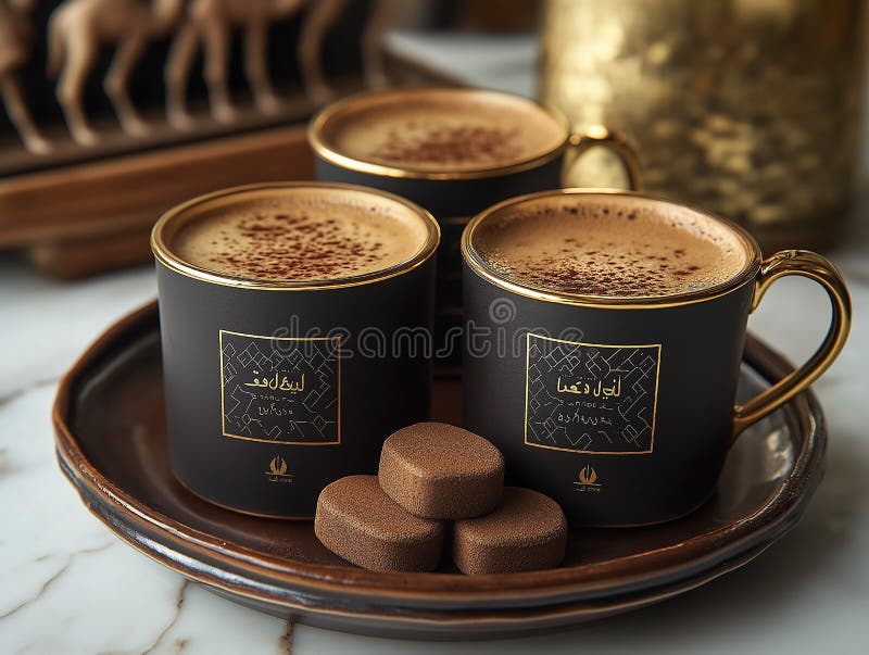 Arab-Inspired Coffee Cup with Traditional Design and Coffee Beans Stock ...