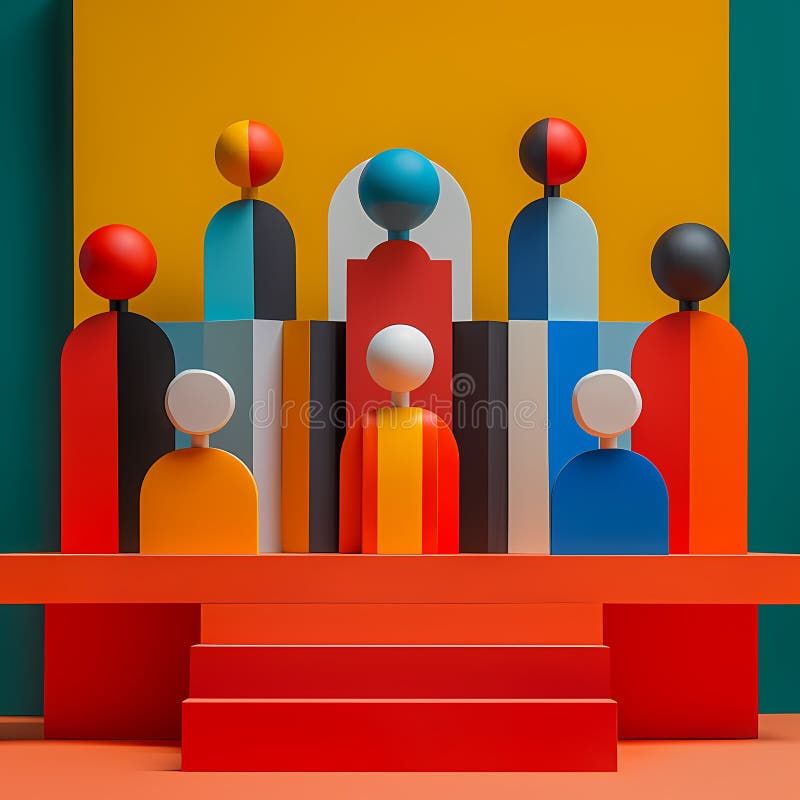 Vibrant Debate Stage with Cartoon Figures Stock Illustration ...