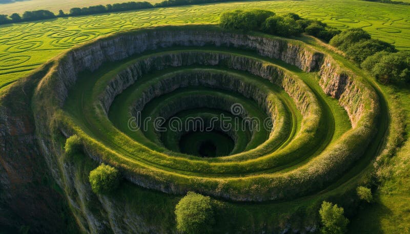 Deep Spiral Grass Terraces Forming a Circular Pattern. Stock Photo ...