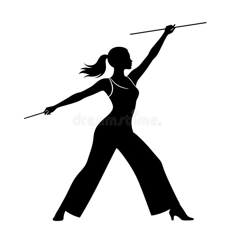 Female Baton Twirler Silhouette Dance Performance Pose Stock Image ...