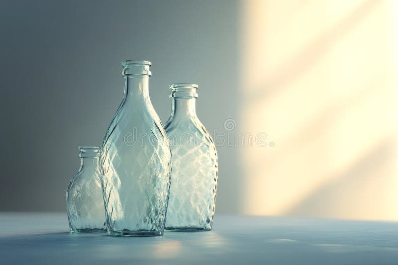 Serene Glass Bottles in Soft Light Stock Illustration - Illustration of ...