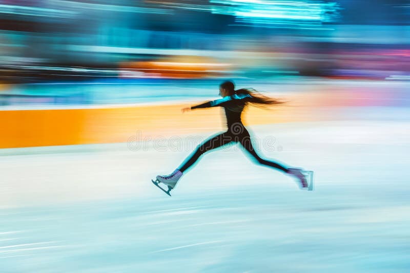A Dynamic Figure Skater Captivates with a Burst of Speed. the Motion ...