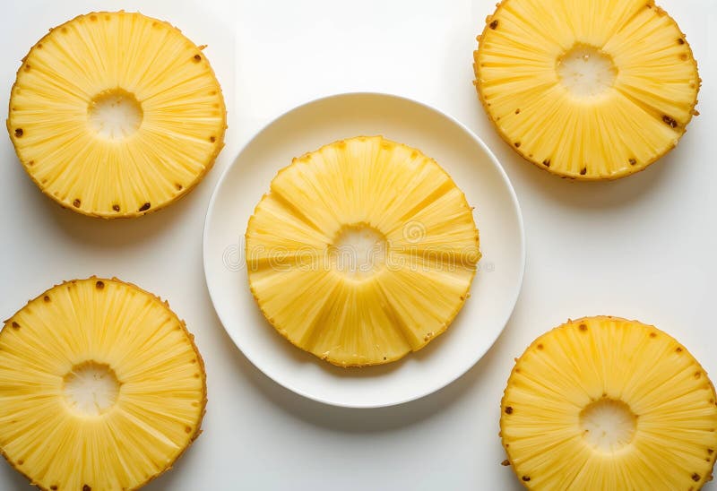 Pineapple Slices on a White Surface and Plate Stock Illustration ...