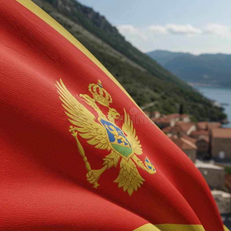 The Image Showcases the Flag of Montenegro, Featuring a Red Background ...