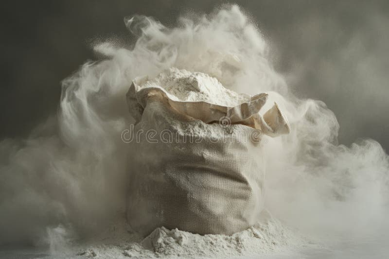 A Surreal Depiction of a Sack Bursting with Flour. Dust Swirls in the ...