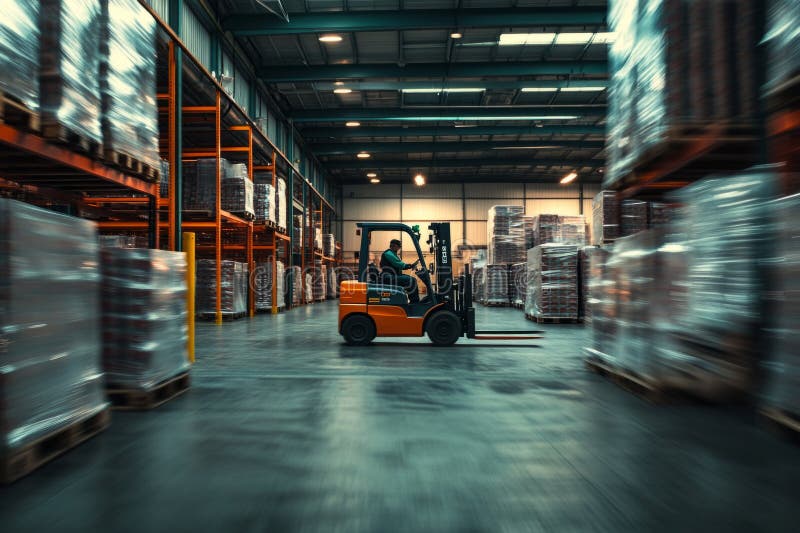 A Busy Warehouse Scene with a Forklift in Action. the Vibrant Colors ...