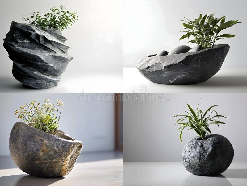 The Art and Elegance of Using Natural Stone As Plant Containers Stock ...