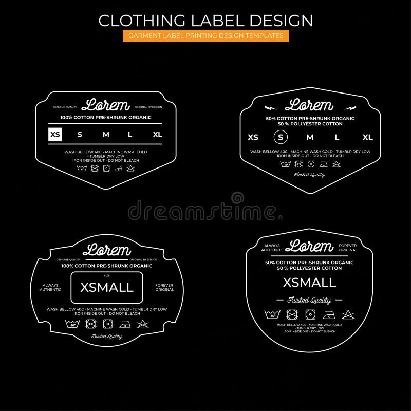 Clothing Label Design Templates with Size and Care Instructions Stock ...
