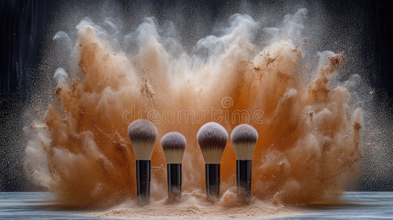 Makeup Brushes with Powder Explosion Effect Stock Illustration ...