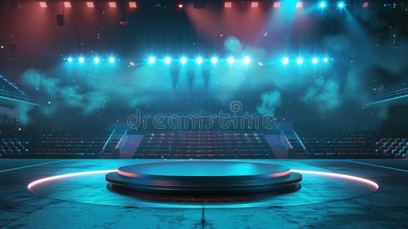 Futuristic Arena with Empty Stage and Dynamic Lighting, Generative AI ...
