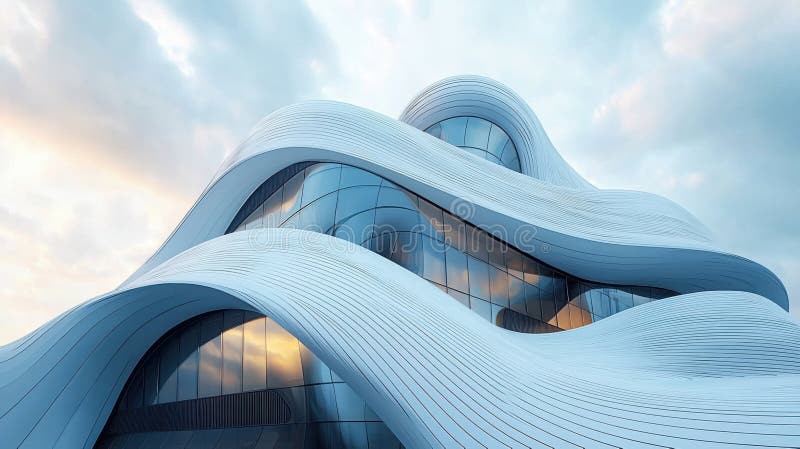 Futuristic Architecture with Waves and Curves Under Dramatic Sky Stock ...