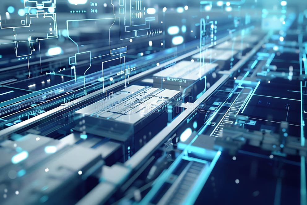 Futuristic Data Processing System: High-Tech Network Infrastructure Stock Illustration ...