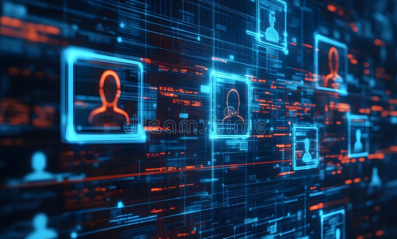 High-Tech Digital Interface Illustrating User Profiles and Data ...