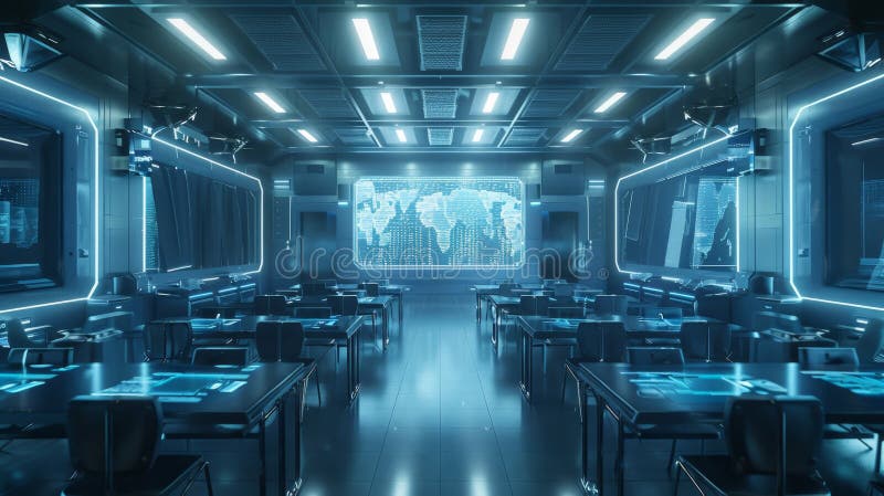 Futuristic High-Tech Control Room with Digital World Map, Generative AI ... Futuristic High-Tech Control Room with Digital World Map, Generative AI ...