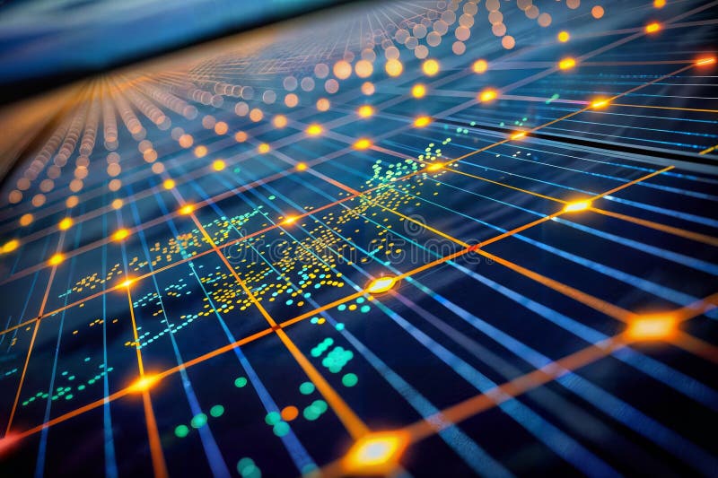 High-tech Solar Panel with Glowing Lines and a Grid Pattern ...